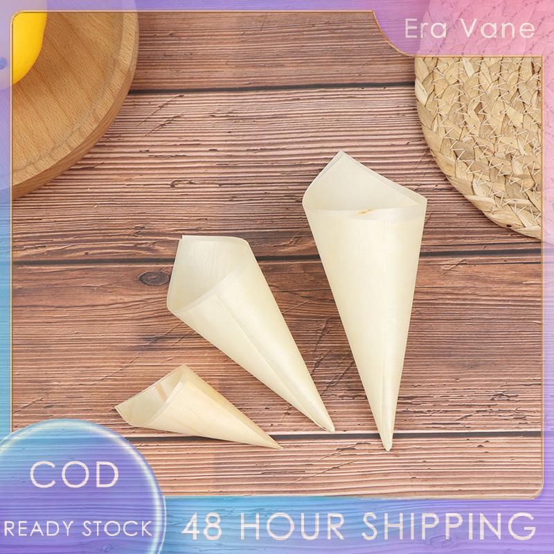 [Era Vane] 50pcs Disposable Wood Appetizer Cones Ice Cream Cone Cups ...