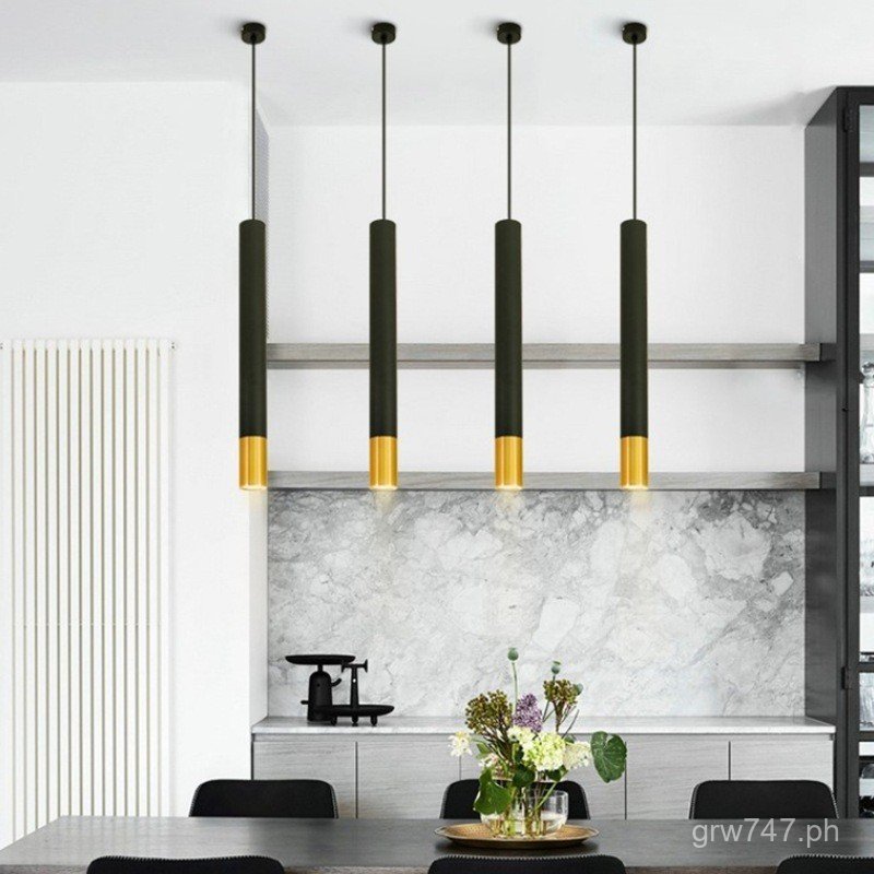 Hanging Line Restaurant Cylindrical Nordic Style Lobby gold Cashier ...