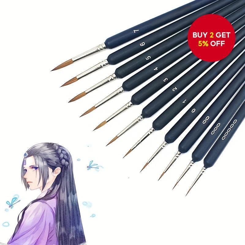 11 Pcs Black Extremely Fine Line Drawing Brushes, Wolf Hair Hook Pens ...