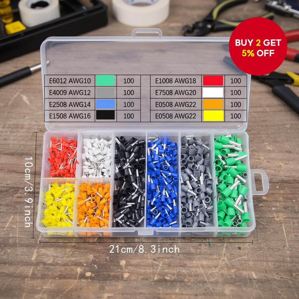 800PCS VE Tubular Crimp Terminal Box Electrical Tube Connector Cord End ...