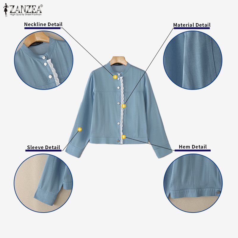 ZANZEA Women Korean Retro Gentle Chic Stand Neck Long Sleeve Lace ...