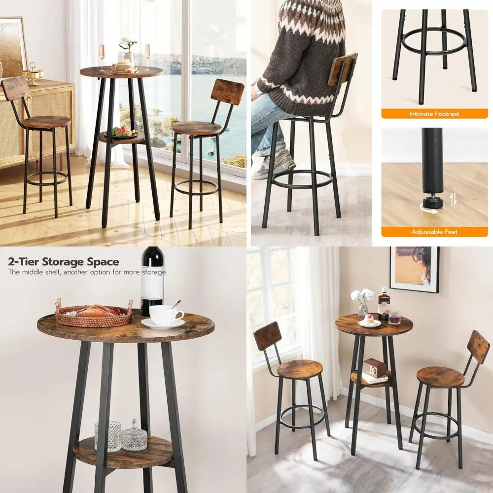 3-piece Round Bar Height Dining Set For Small Spaces: Pub Table And ...