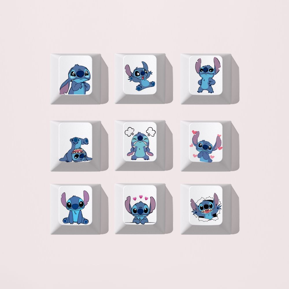 9pcs/set Cute Stitch Themed Keycaps Personalized Mechanical Keyboard ...