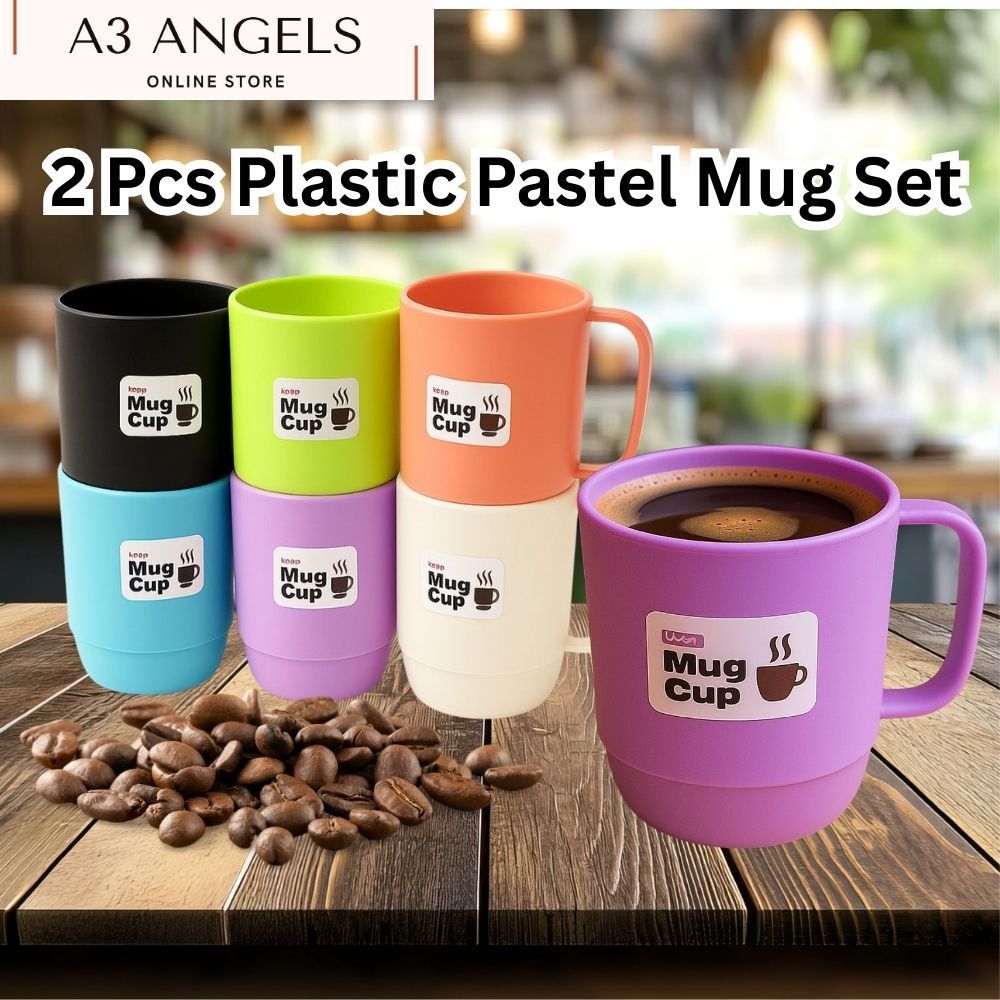 2-Pieces Pastel Plastic Mug Set – Reusable Hot/Cold Cups with ...