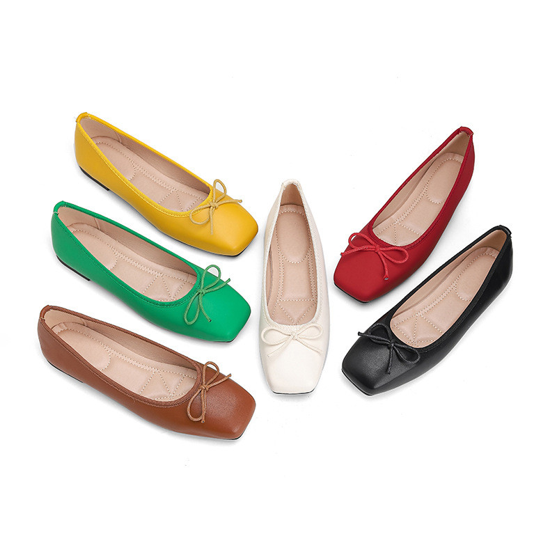 Green Single Shoes Women Bow Shallow Mouth Flat Bottom Daily Work Shoes ...