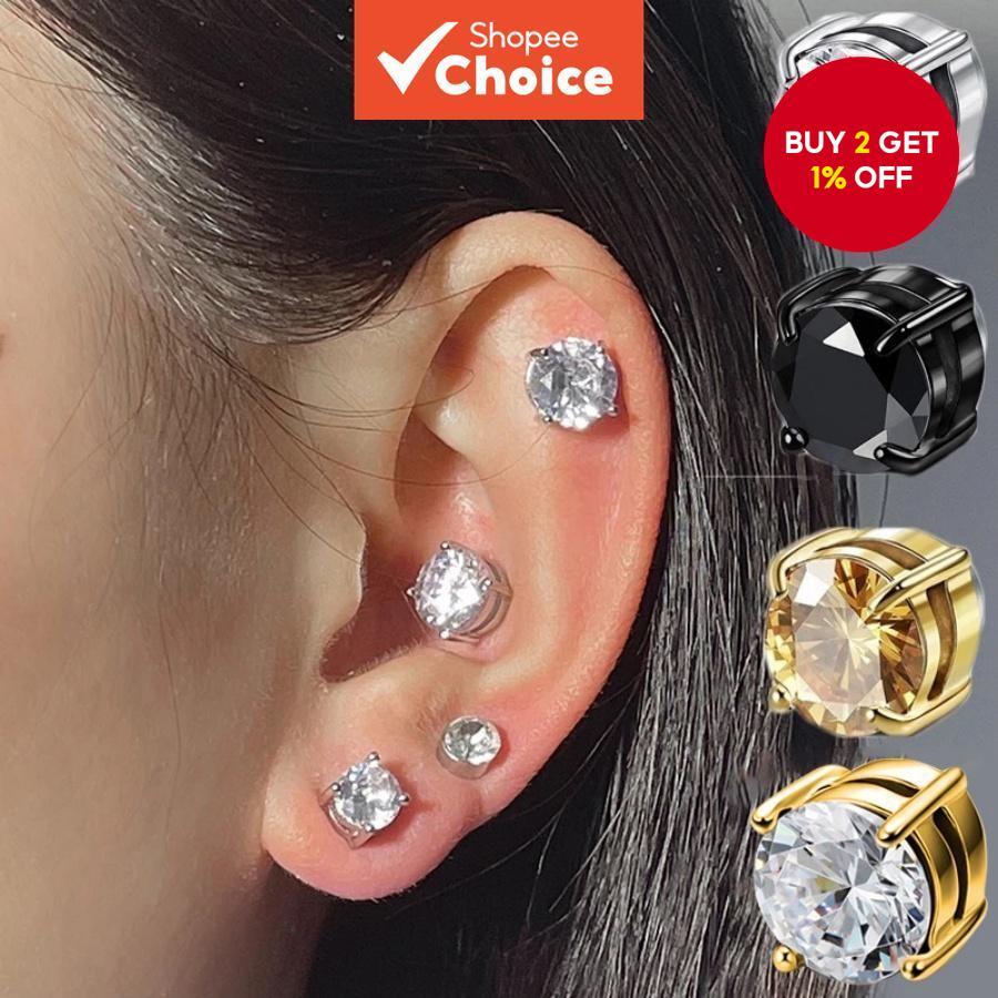 New Stainless Steel Zircon Magnetic Clip Earrings, Painless and Non ...