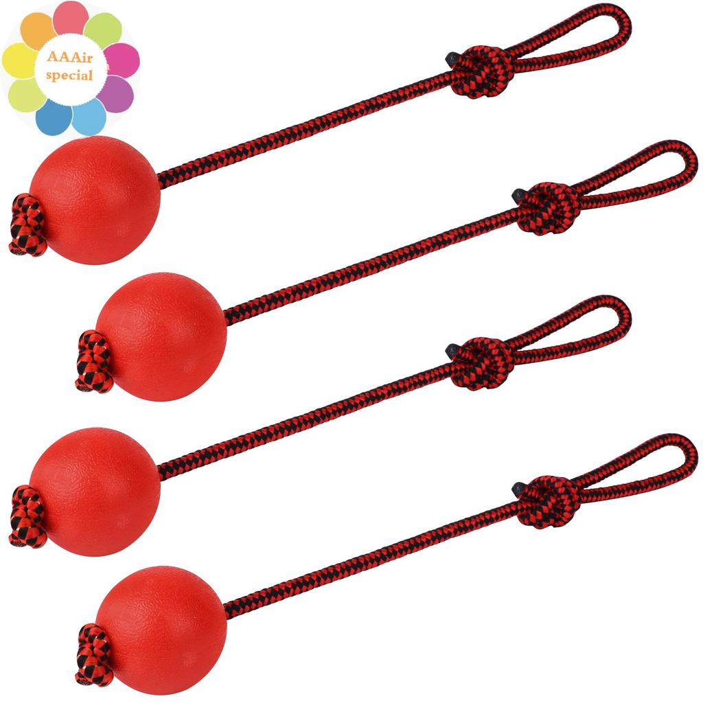 SEMEBY 4 Pcs Dog Ball On A Rope Durable Elastic Solid Rubber Balls ...
