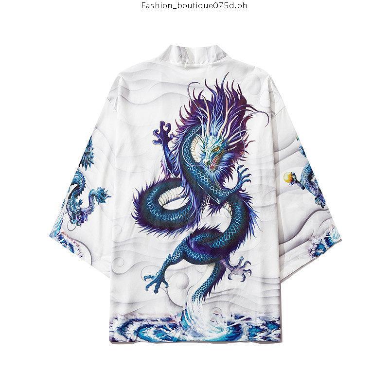 Traditional Samurai Kimono Men Japanese Anime Dragon Print Cosplay ...