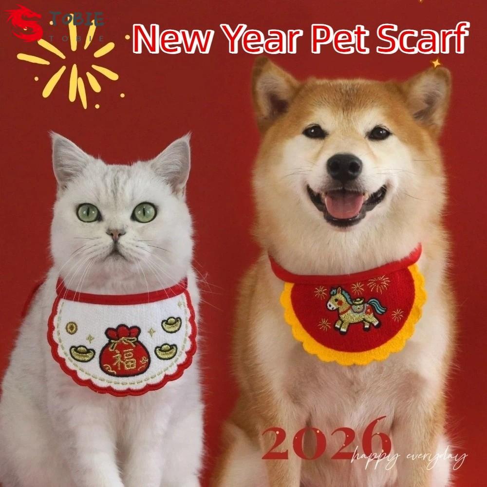 TOBIE New Year Cat Scarf, Cartoon 2026 Horse Year Dog Drool Bib, Dog ...