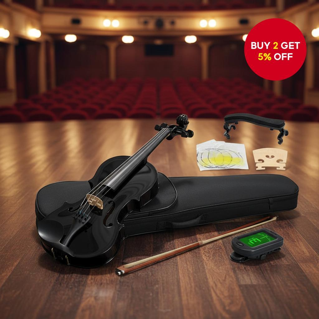 IRIN V-10 Black Solid Wood Violin Set with Cloth Case Bow Professional ...