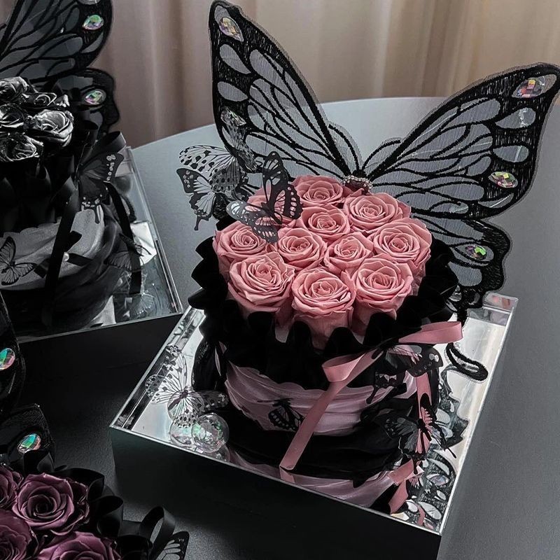 Finished Product Luminous Butterfly Simulation Rose Hug Bucket Bouquet ...