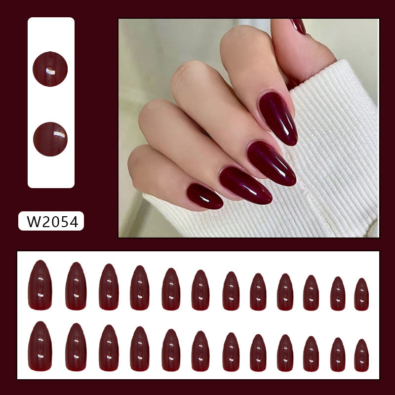 BORN PRETTY 24Pcs Christmas Red Almond False Nails With Solid Design ...
