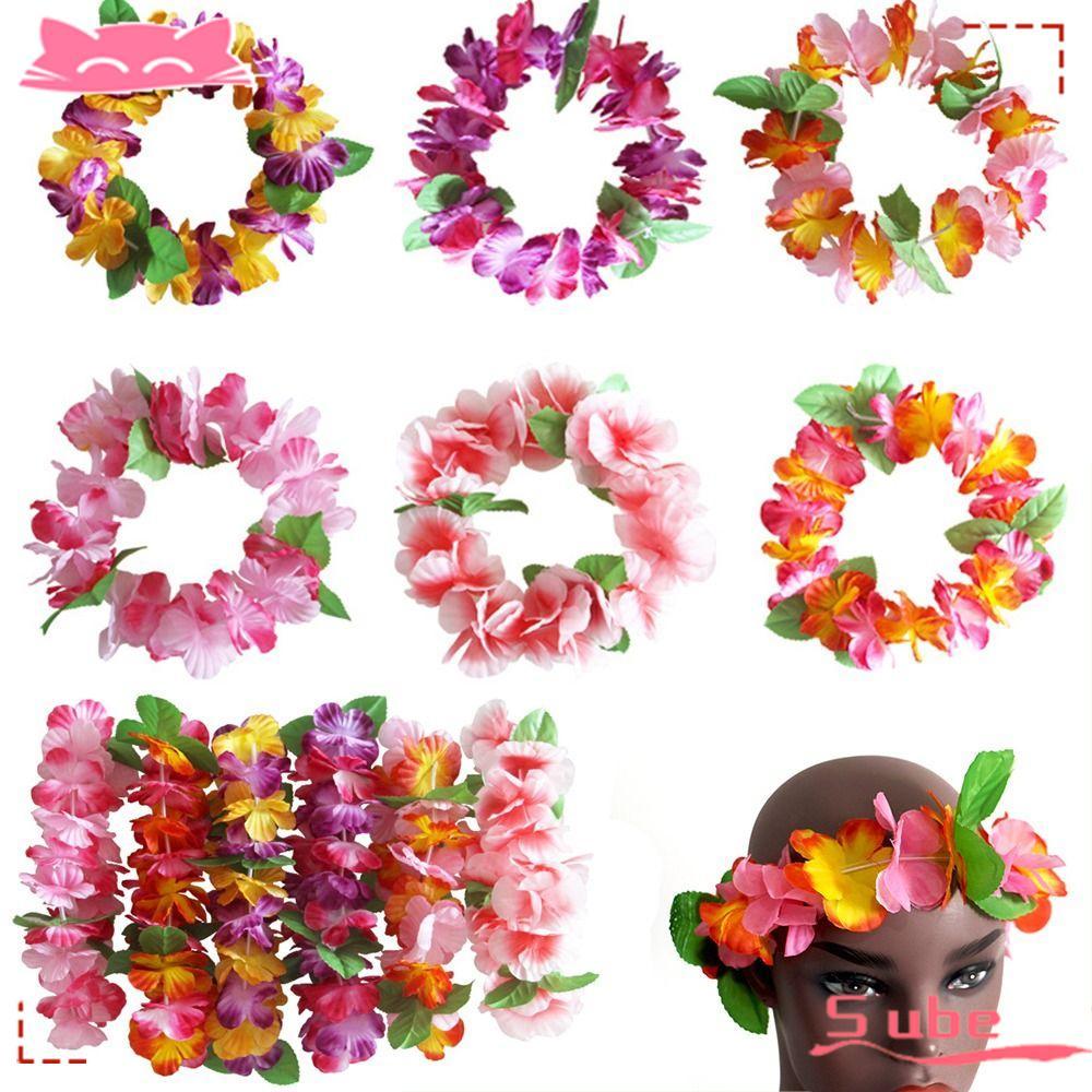 SUBE 6PCS Hawaiian Wreath, Tropical Beach Aloha Theme Hawaiian Head ...