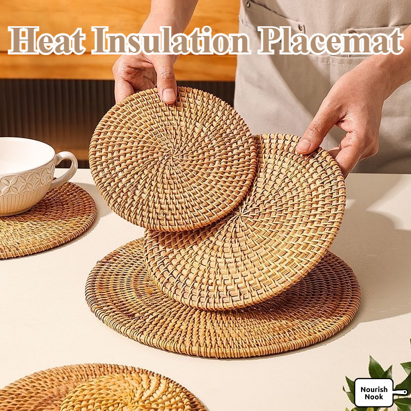 Rattan Woven Placemat Heat Insulation Placemat Coaster Cup Mat Coffee ...