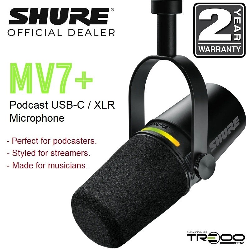Shure MV7+ Cardioid Dynamic Professional Podcast USBC / XLR Microphone ...
