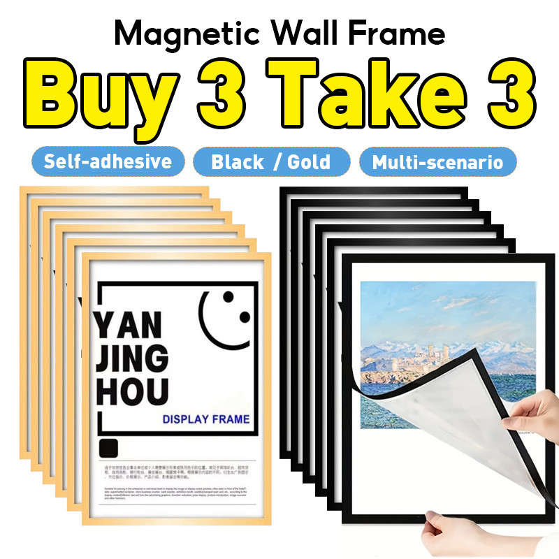 Buy 3 Take 3 Magnetic Photo Frame for Wall Reusable Self-adhesive A4 ...