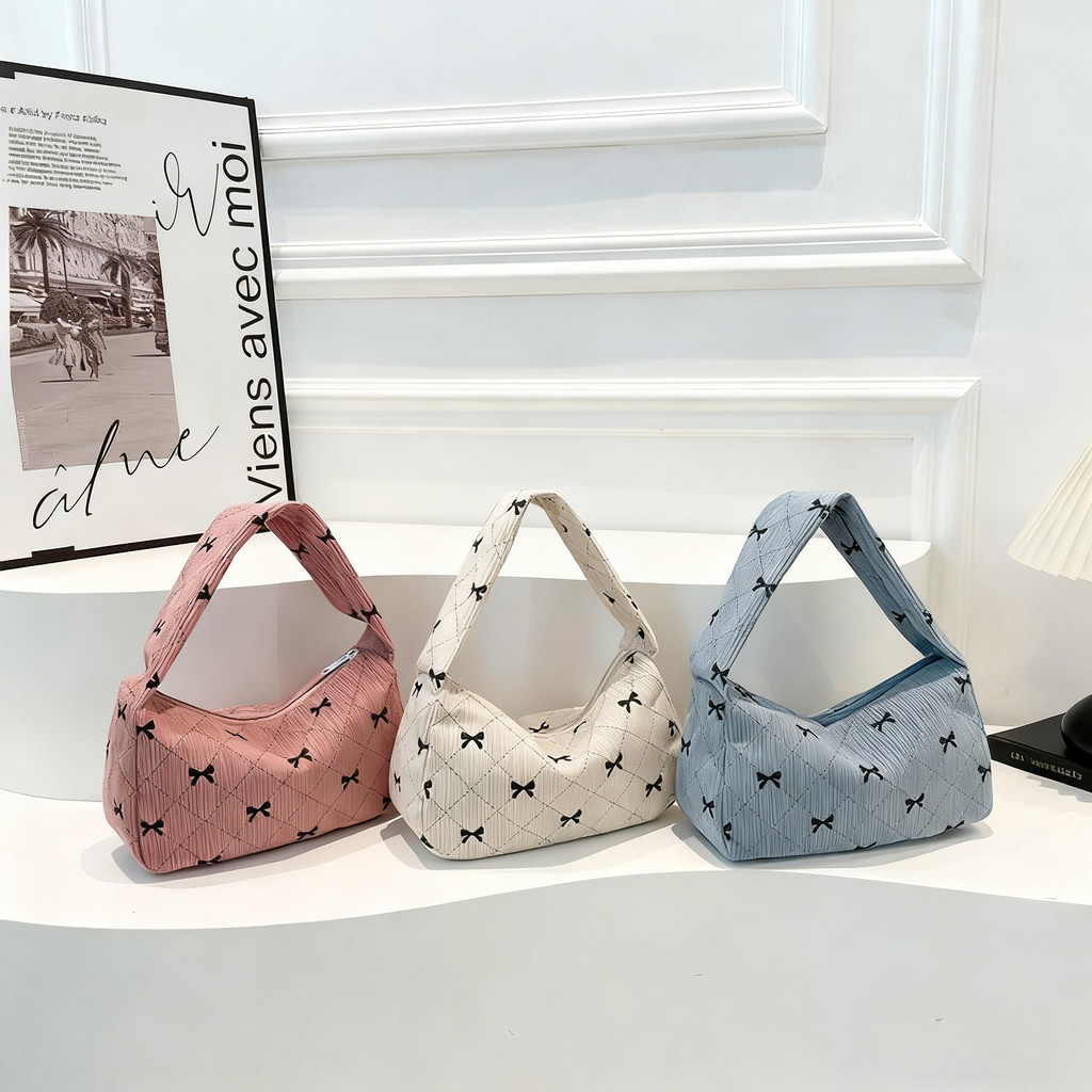 Women's Bow Knot Corduroy Shoulder Bag Lightweight Chic Coquette ...