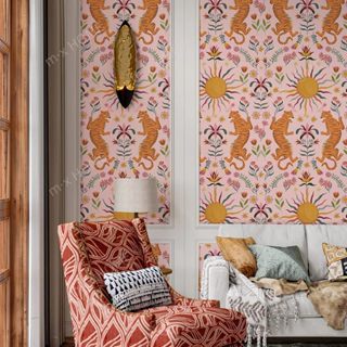 Pink Tiger Wallpaper - Tropical Boho Removable Self Adhesive Wall Paper ...