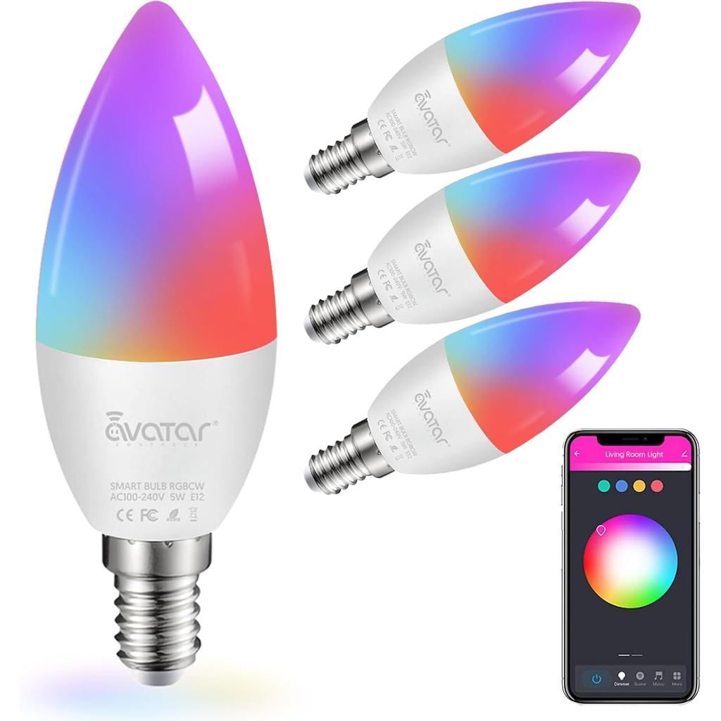 4 Pack E12 LED Light Bulb Compatible w/Google Siri Alexa Light Bulb 5W ...