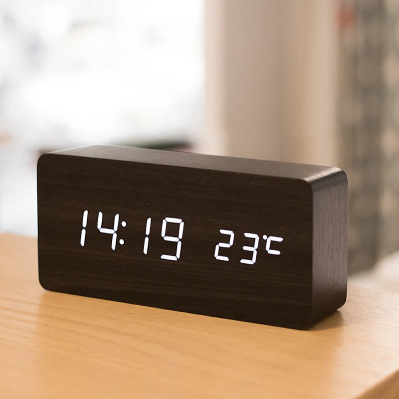 Wood Square Table Clock Alarm Desktop Digital Led Usb/aaa Power Snooze ...