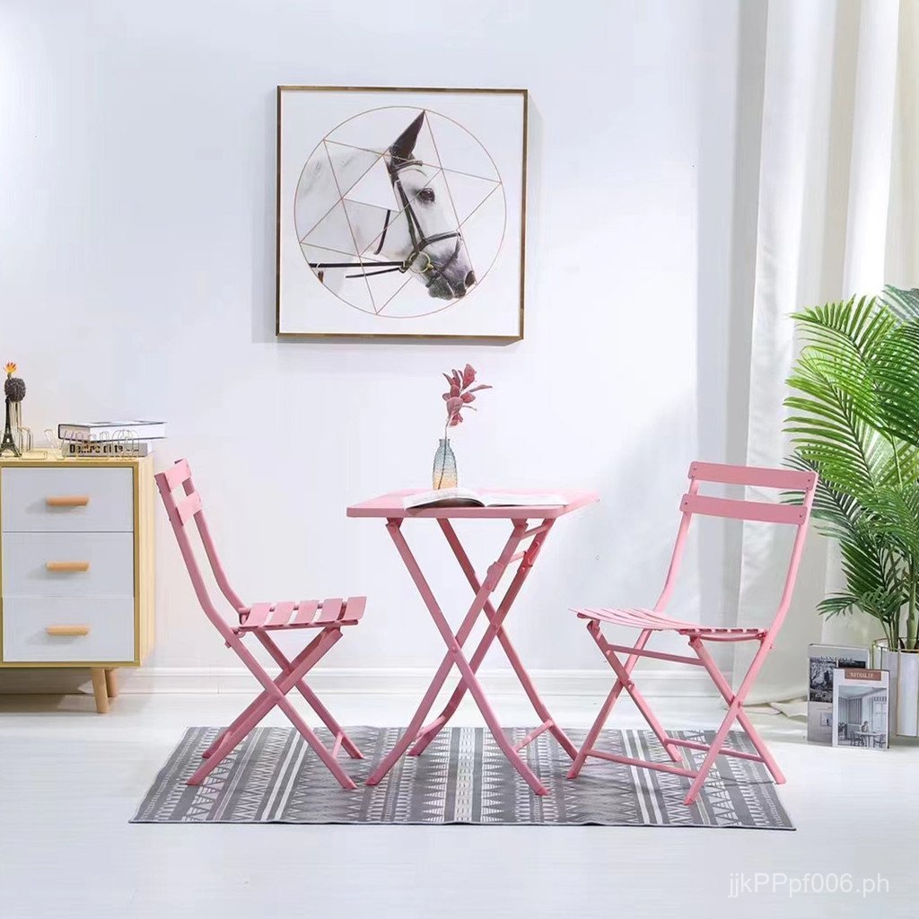 Macaron Color Series Outdoor Folding Table and Chairs Iron Art Outdoor ...