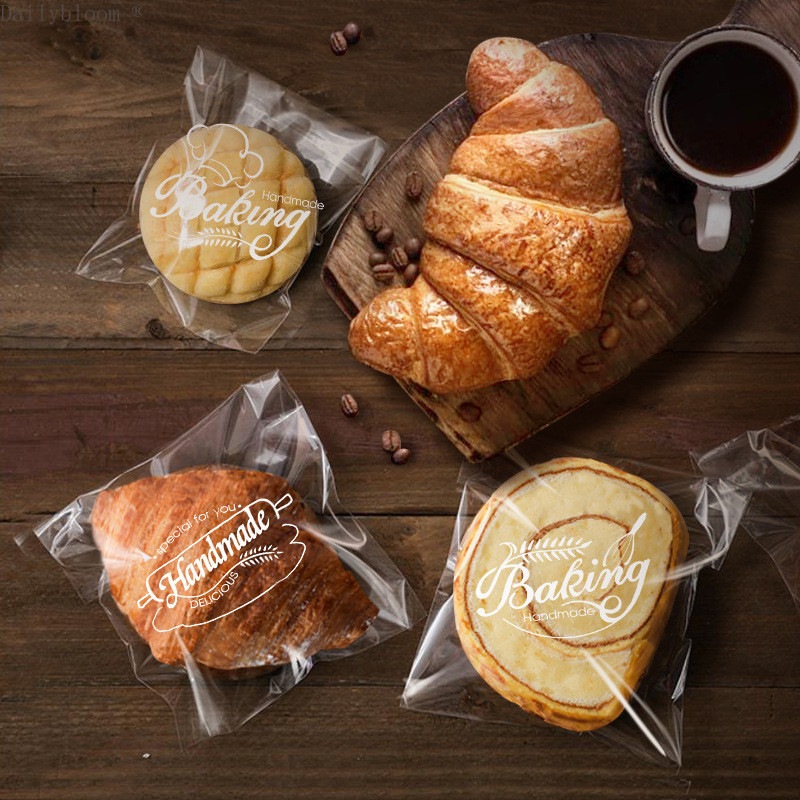 100p Self-adhesive Bread Packing Bags Plastic Doughnut Cookie Pastry ...