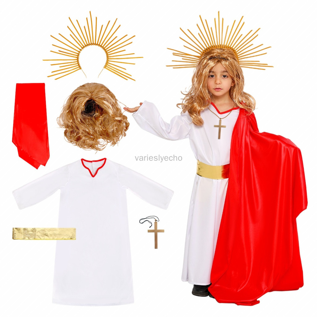 Kids Jesus Costume Set, Saint Biblical Robe Costume Necklace Scarf ...