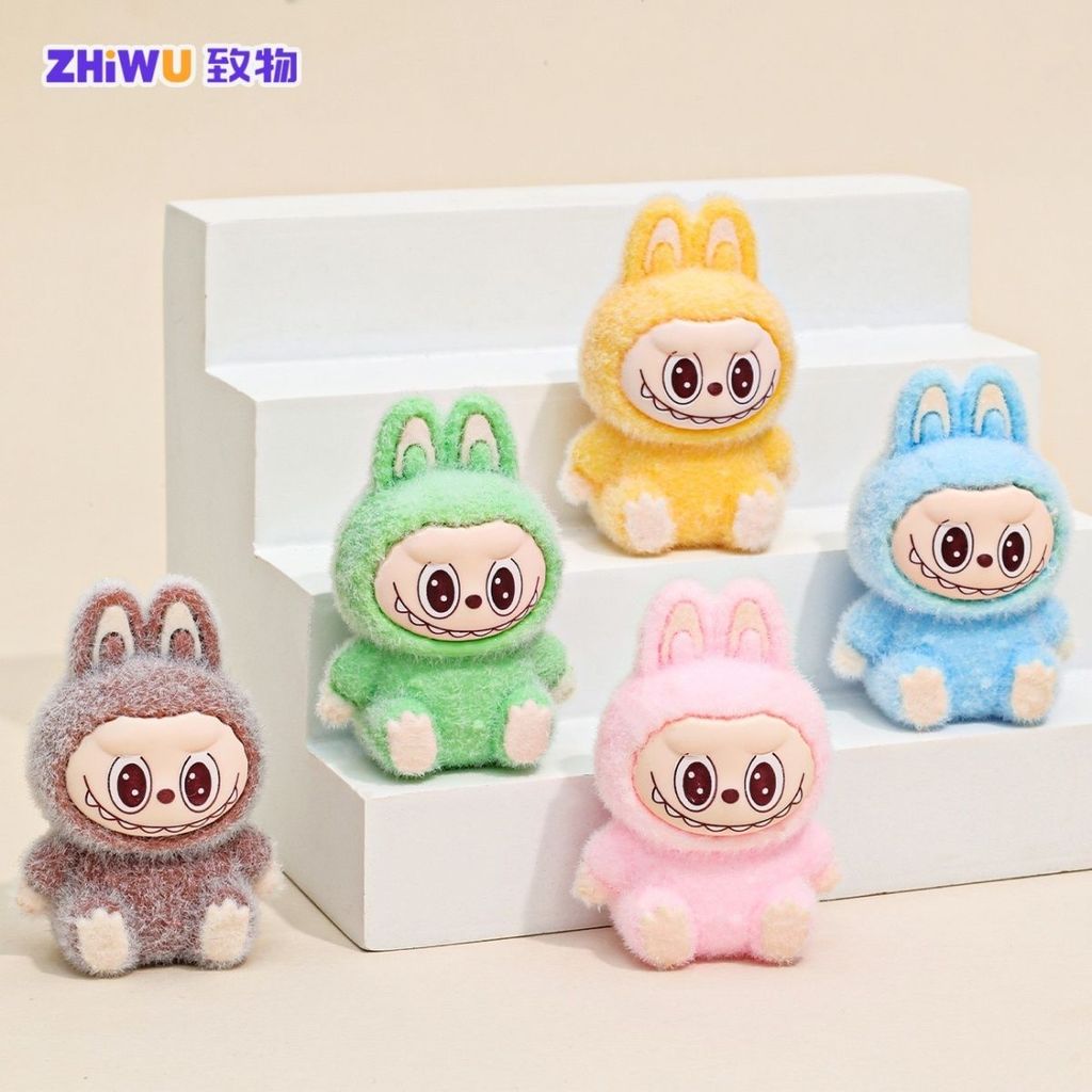 Flocking Sitting Posture Labubu Cute Granules 4cm Vinyl Doll Hand-Made ...