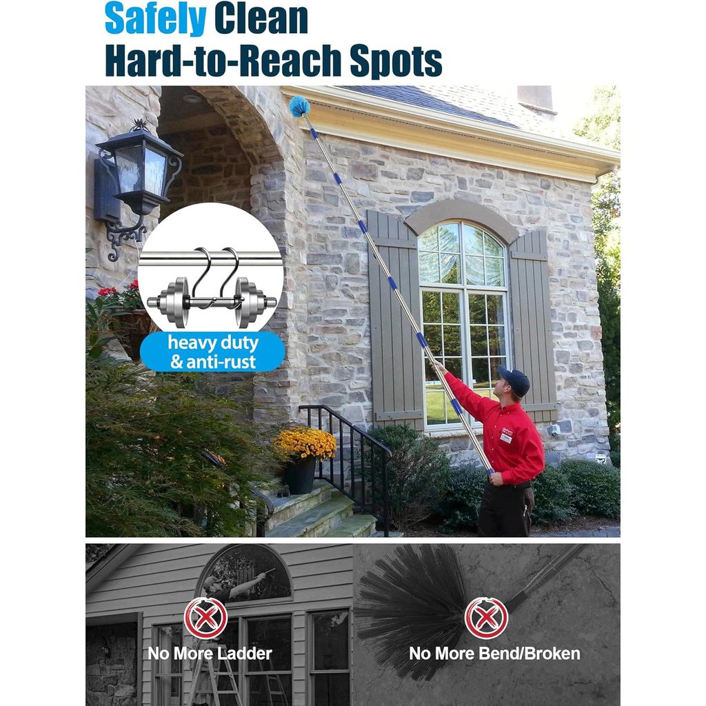 Cobweb Duster with Extension Pole, 8 ft Spider Web Brush for Outdoor ...