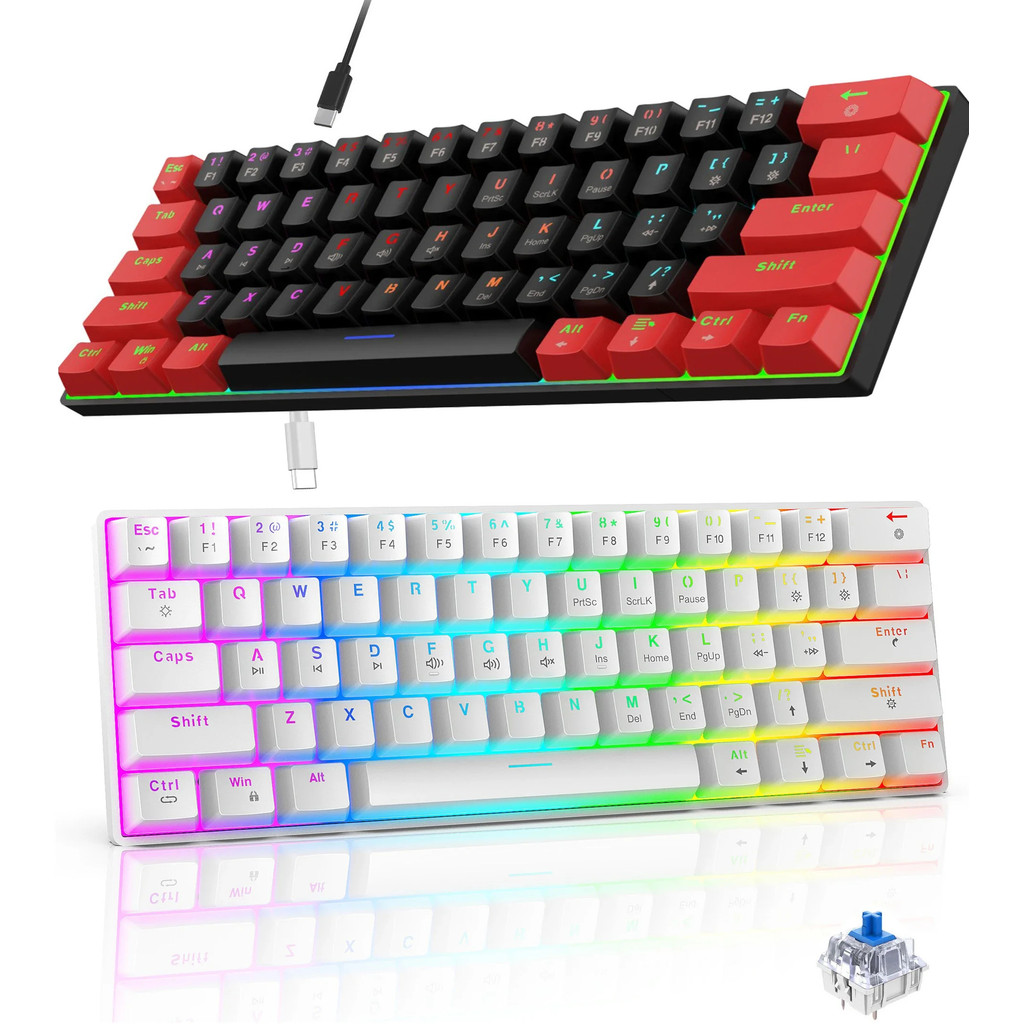 White Mechanical Keyboard 60% Percent Gamer Backlit Rgb Computer ...