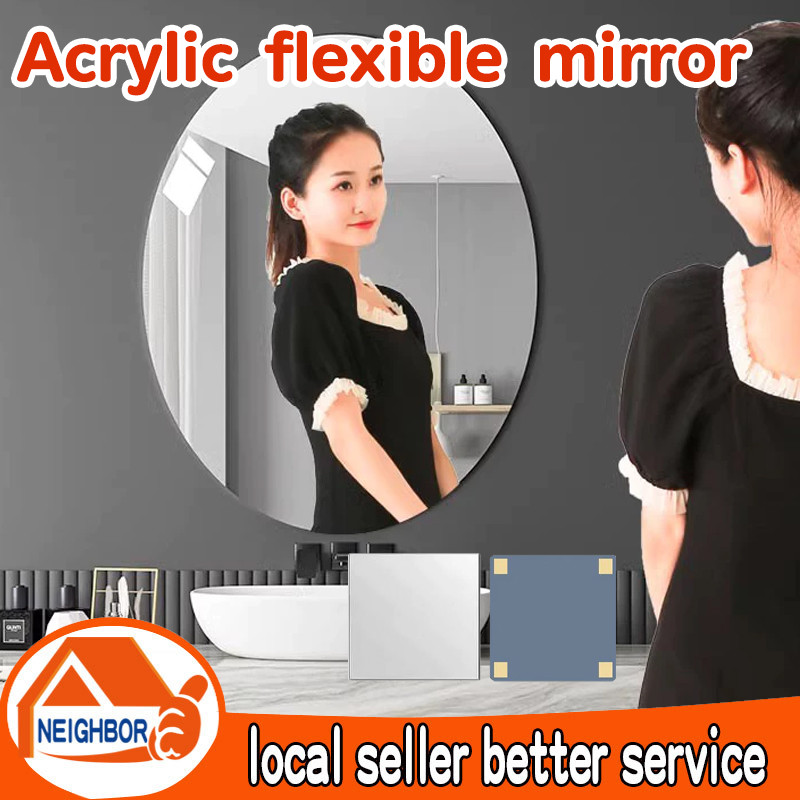 Bathroom Mirror Sticker Wall Acrylic Oval Vanity Mirror Adhesive For ...