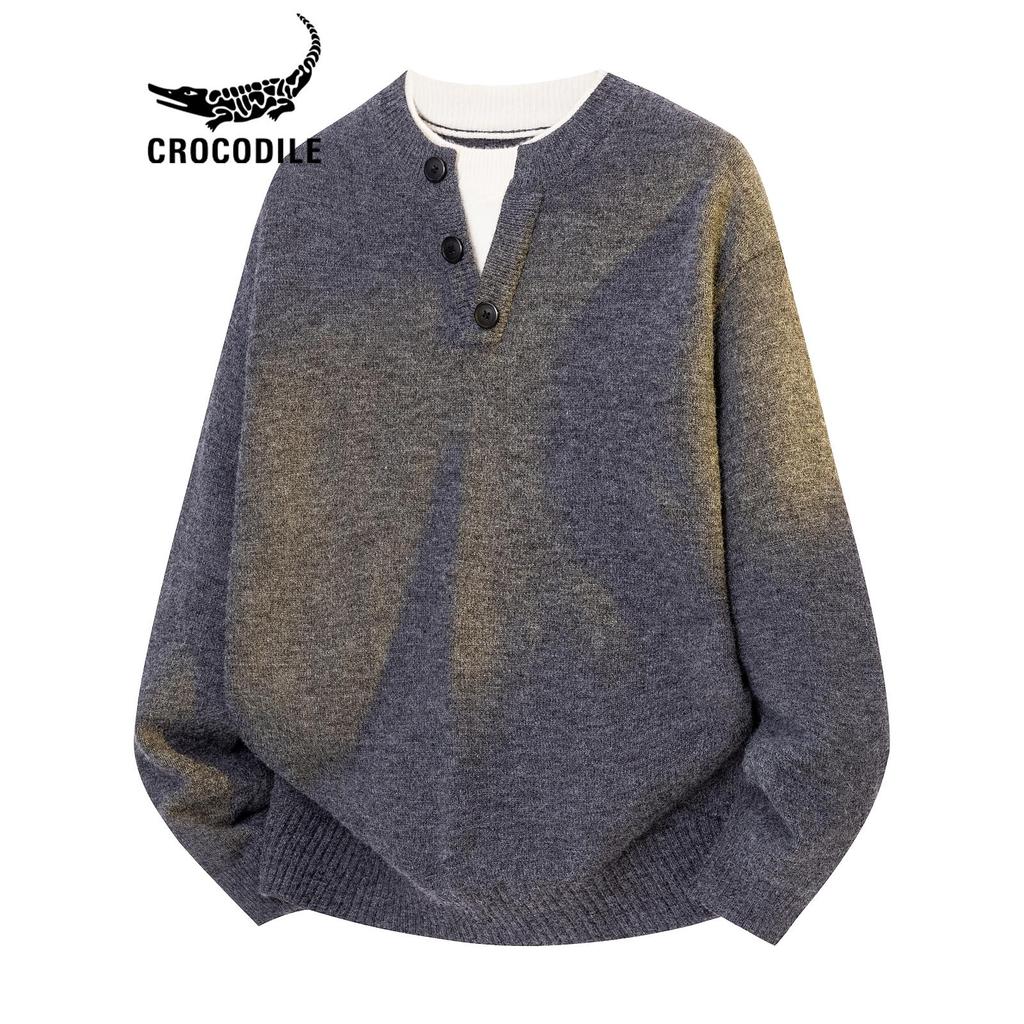 Crocodile Shirt Fake Two-Piece Sweater Men's Pullover Bottoming Top ...