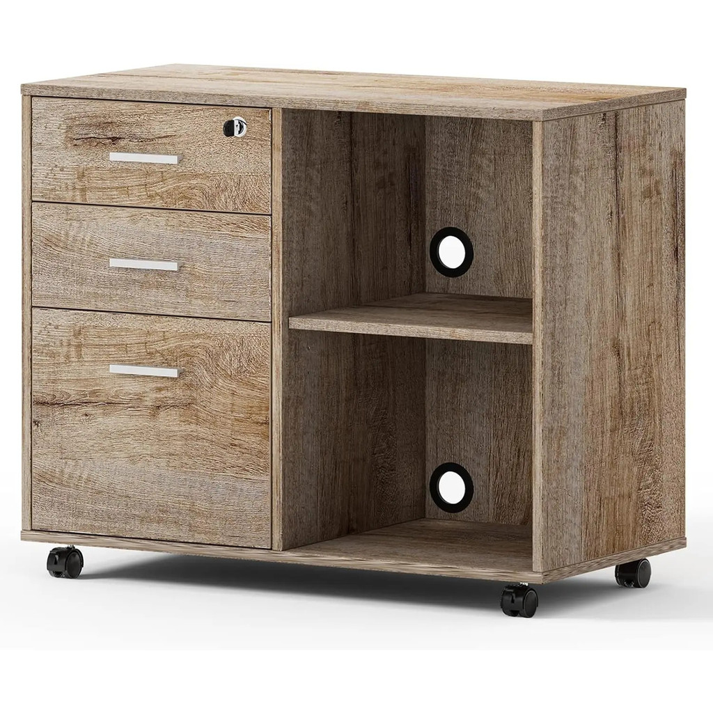 Maxtown Wood Filing Cabinet, Mobile Lateral Filing Cabinet With Lock, 3 ...