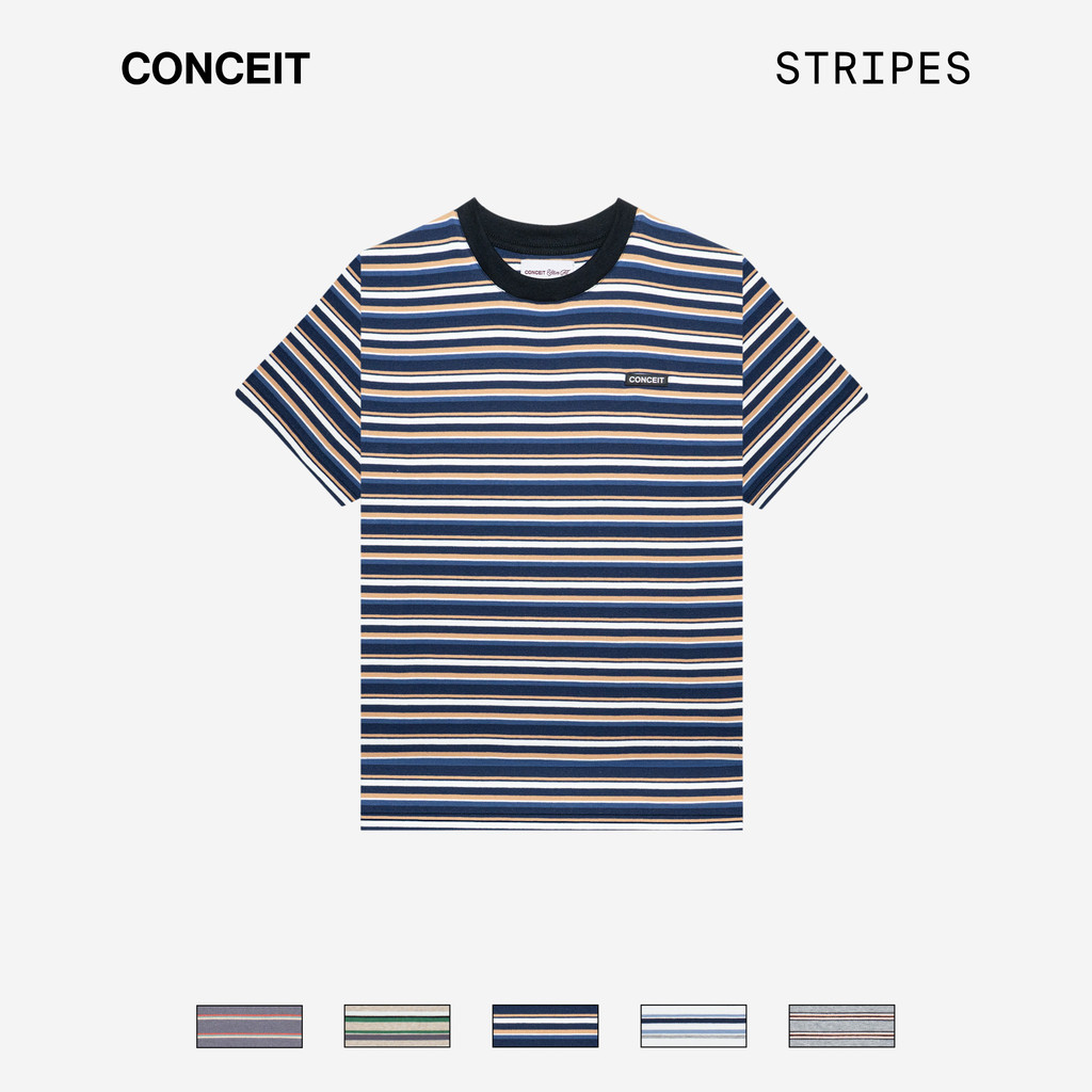 CONCEIT Stripes Slim Fit Tee Shirt Menswear Top Cotton | Shopee Philippines