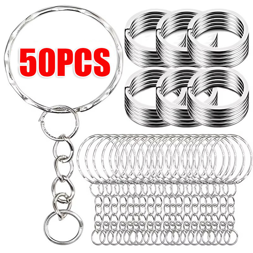 50Pcs Silver Plated Keychain - Metal Blank Keyring Split Rings - DIY ...