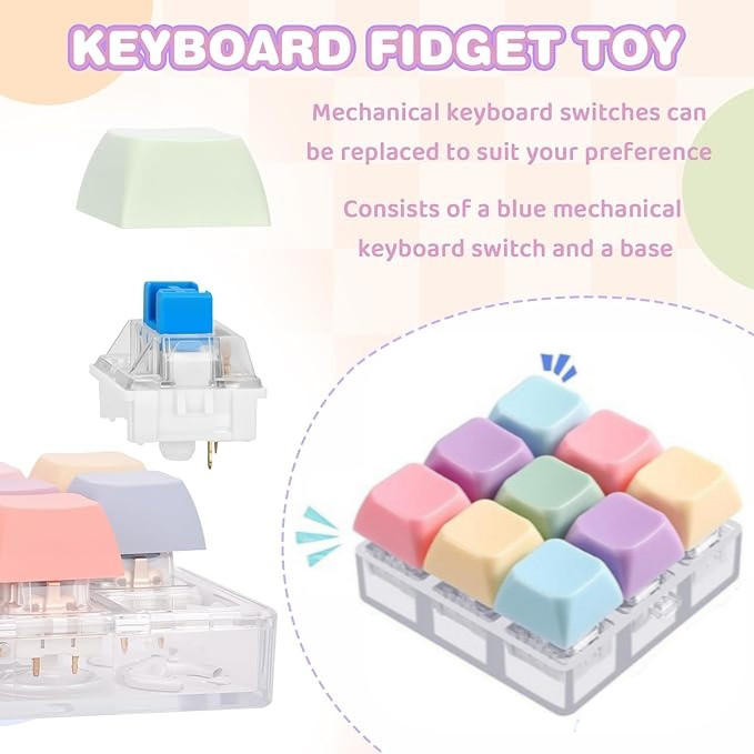 9 Keys Keyboard Toy Party Stress Relief DIY Fidget Button Keycap Fidget ...