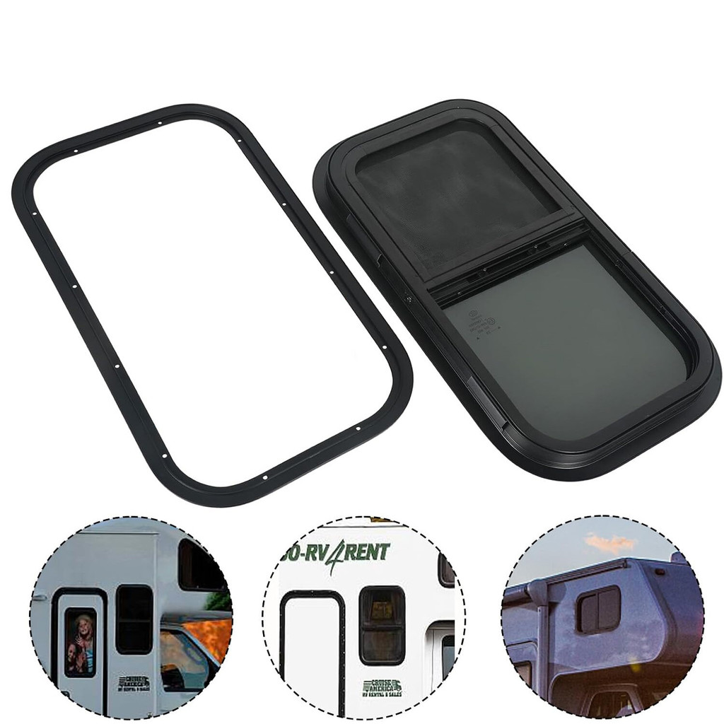 12"x 22" Vertical Slide RV Window w/Trim Ring & Screen DOT For Cargo ...