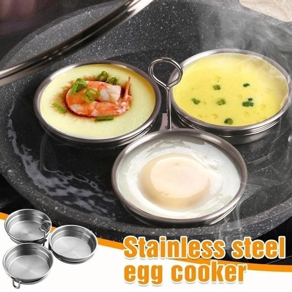 304 Stainless Steel 3-in-1 Egg Steamer Mold Breakfast Steamed Egg Heart ...