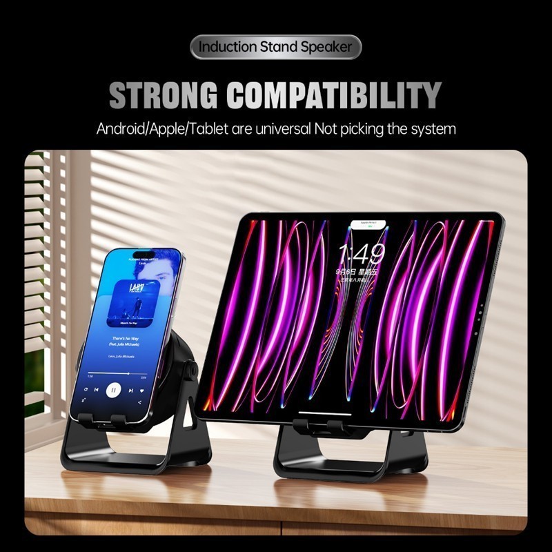 Portable Wireless Charging Bluetooth Speaker with Rotating Stand 360 ...