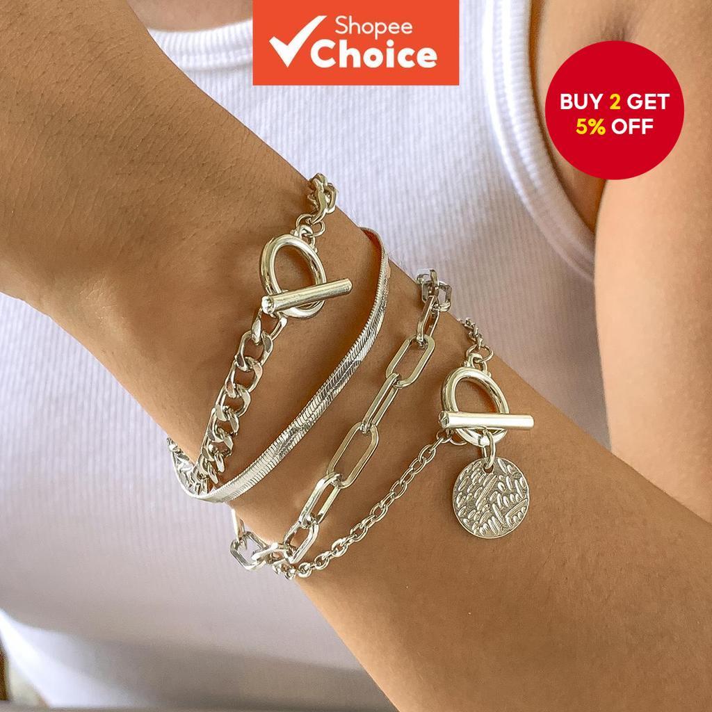 4 Pcs Separable Layered Chain with Coin Pendant Bracelets Set for Women ...