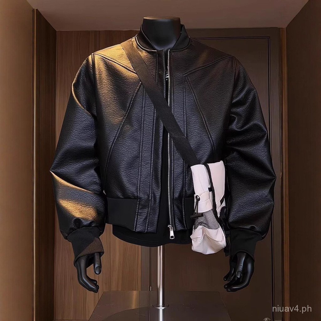 American Style Deconstructed Patchwork Leather Jacket Men's High-End ...