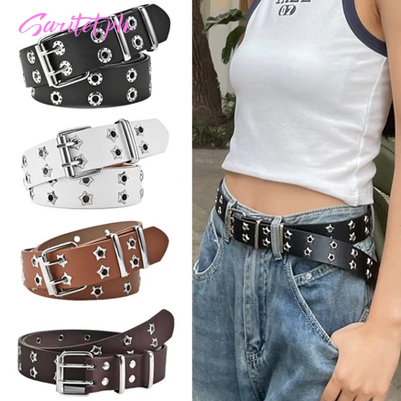 Hollow-out Retro Punk Belt Double Breasted Rivet Jeans Star Women ...