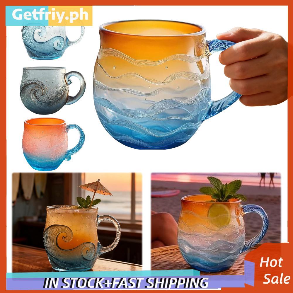 Sea Glass Sunset Mug for Lovers with Handle Textured Beach Theme Mugs ...