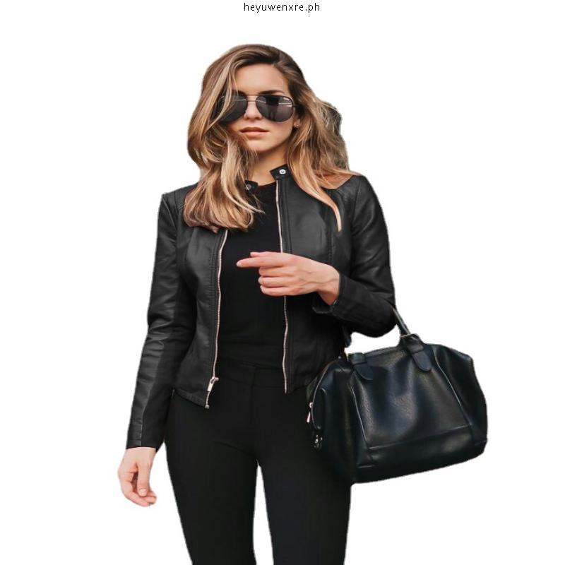 Women's Jacket Autumn And Winter Fashion Solid Color Pu Leather Zipper ...