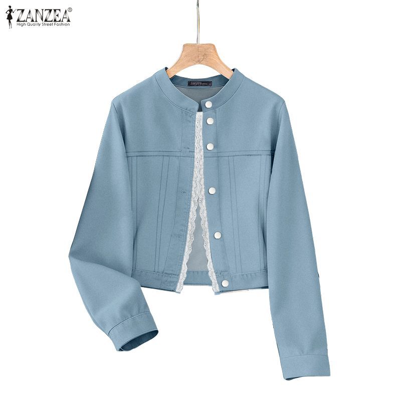 ZANZEA Women Korean Retro Gentle Chic Stand Neck Long Sleeve Lace ...