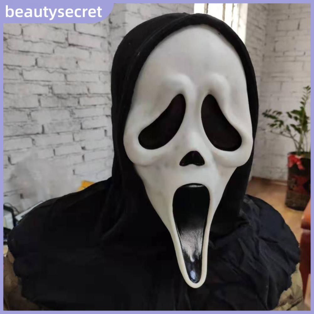 Ghost Scream Mask Party Ghost Face Mask with Black Cloth Hood Scary ...