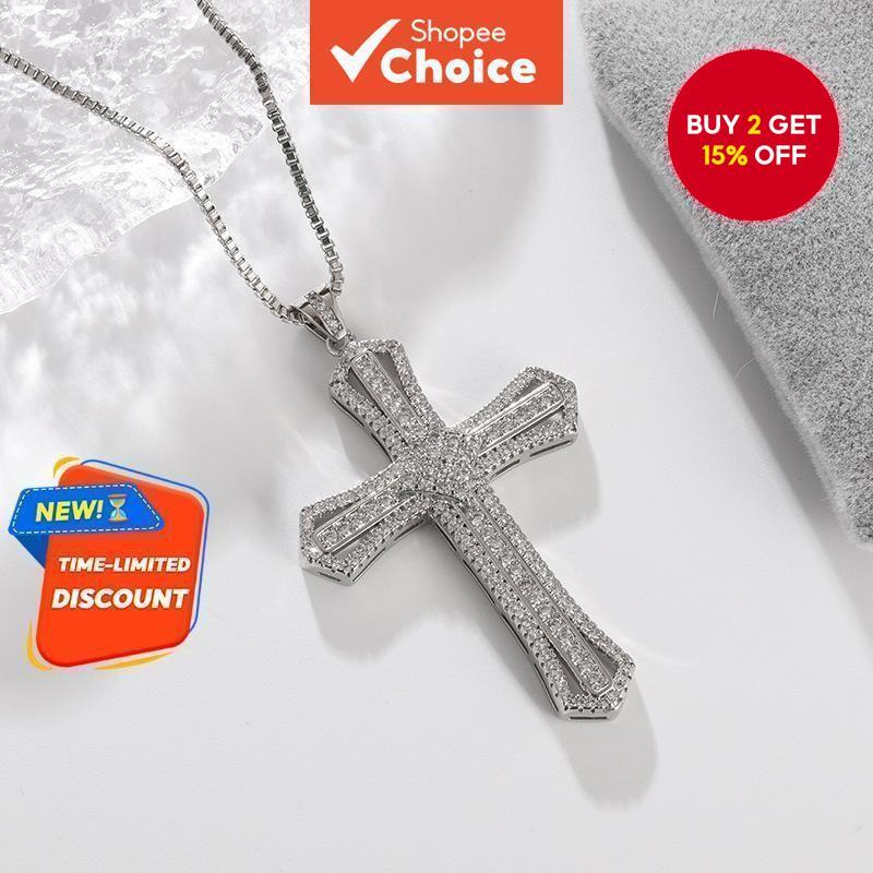 Elegant Diamond-Studded Cross Necklace for Women, Collar Chain, Daily ...