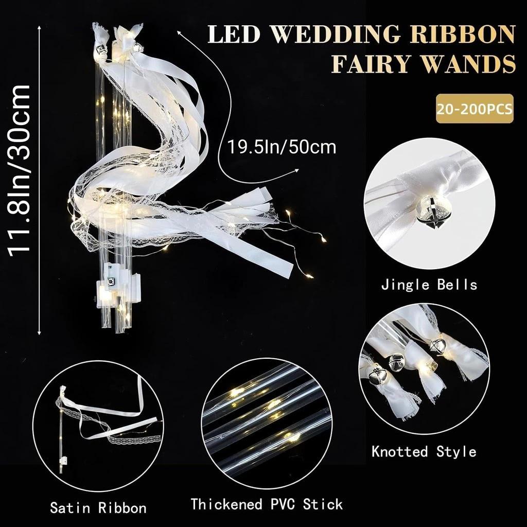 50Pcs Light up Wedding Wands LED Ribbon Wands Sparklers with Bells ...