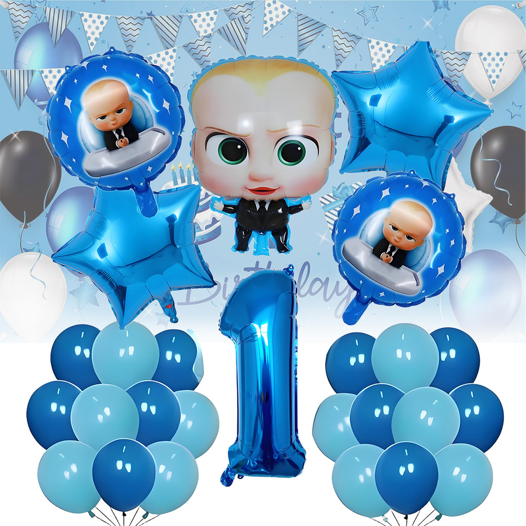 1 SET Baby Boss Theme Blue White Silvery Balloon with 32 INCH Blue ...