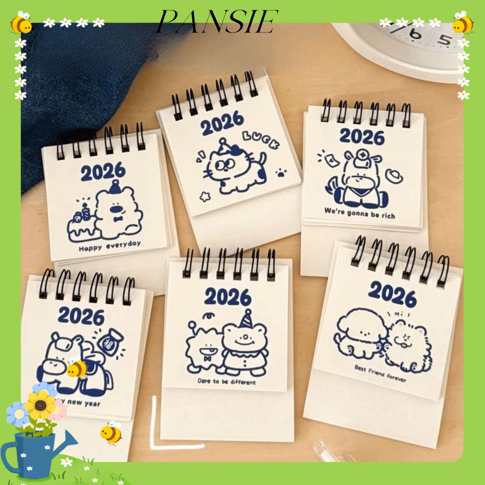 PANSIE Coil Calendar, Mini Cartoon 2026 Desk Calendar, Portable ...
